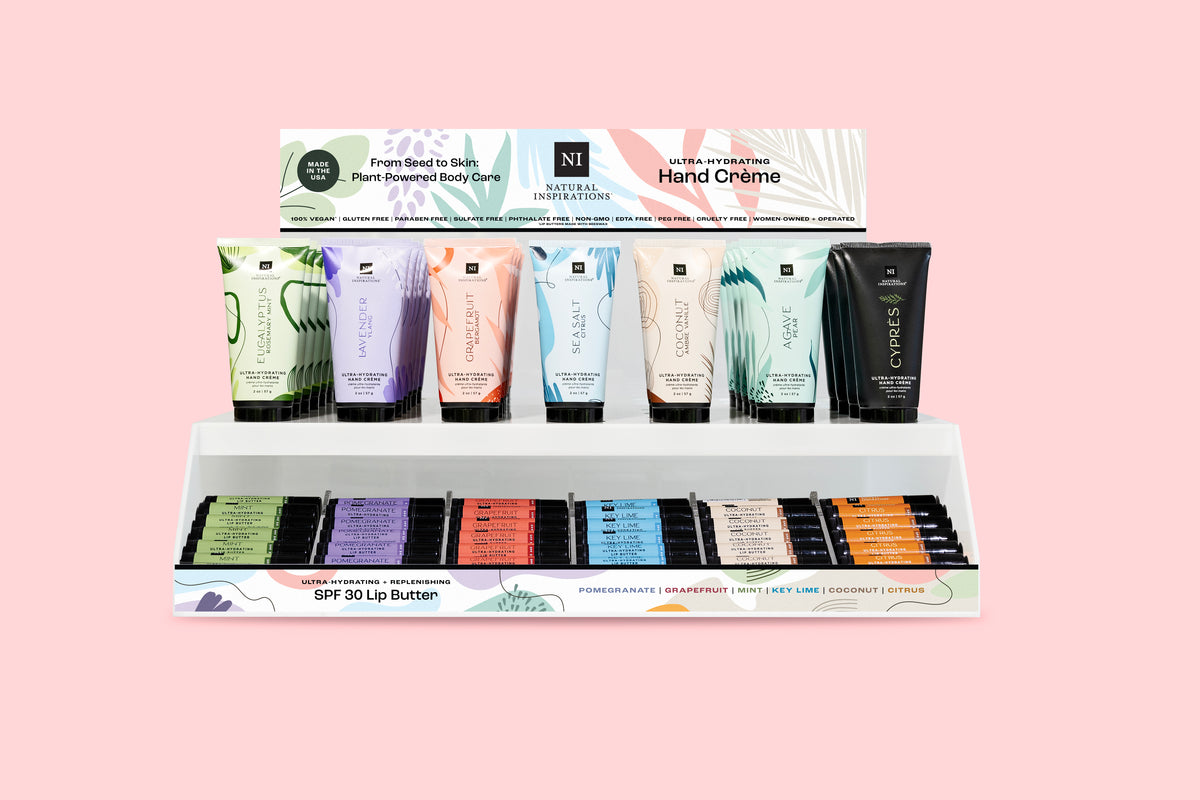 Mini Hand Crème + SPF 30 Lip Butter Display – Natural Inspirations